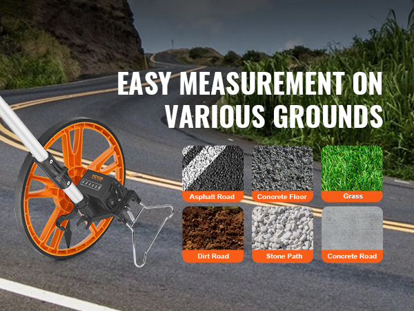 VEVOR Measuring Wheel in Feet, 12.5 in Wheel Diameter, 39.37-15.75 in Telescoping Measure Wheel ...