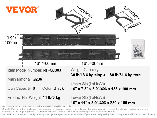 VEVOR Gun Rack, Indoor Gun Rack Wall Mount, 6-Slot Vertical Rifle ...