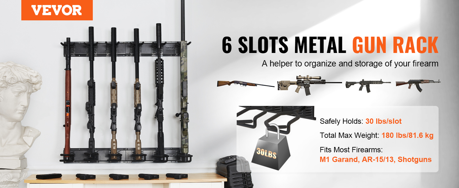 VEVOR Gun Rack, Indoor Gun Rack Wall Mount, 6-Slot Vertical Rifle ...