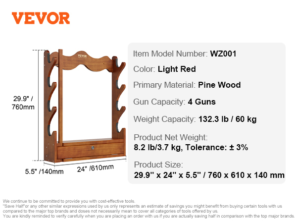 VEVOR Gun Rack, Wood Gun Rack Wall Mount, Gun Display Rack holds 4 ...