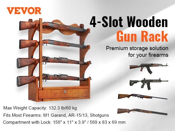 VEVOR Gun Rack, Wood Gun Rack Wall Mount, Gun Display Rack holds 4 ...
