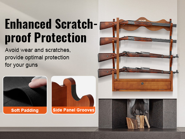 VEVOR Gun Rack, Wood Gun Rack Wall Mount, Gun Display Rack holds 4 ...