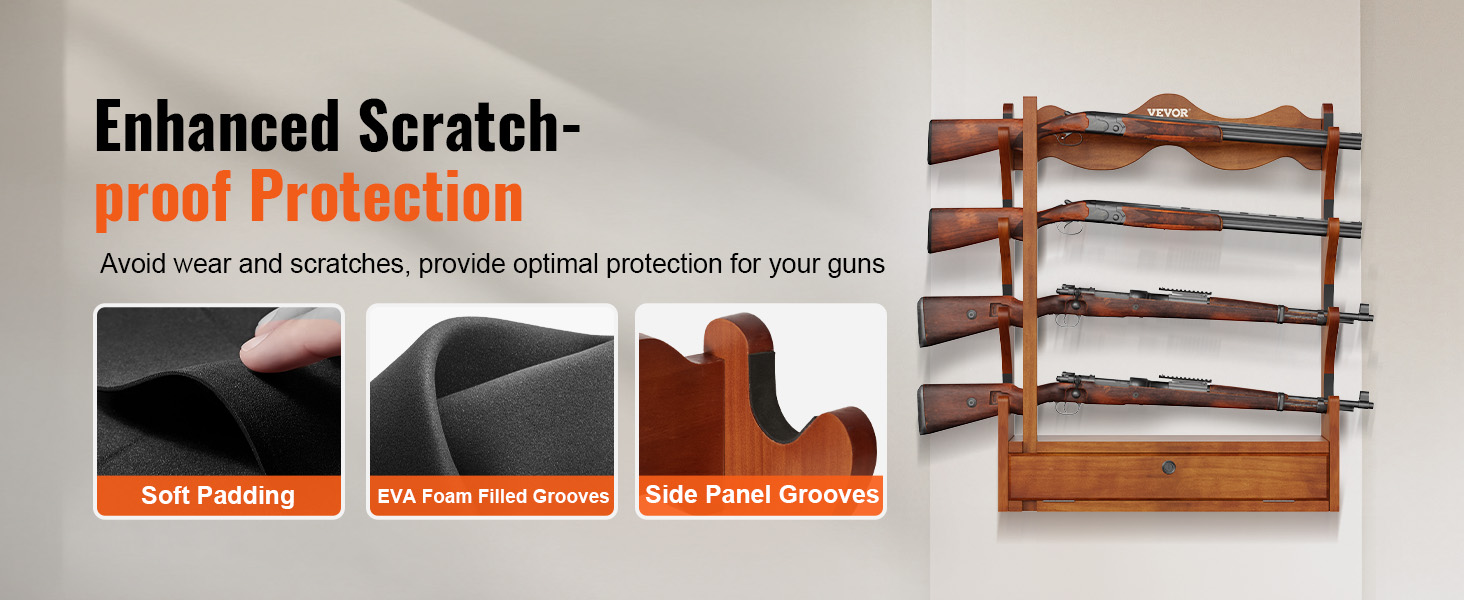 VEVOR Gun Rack, Wood Gun Rack Wall Mount, Gun Display Rack holds 4 ...