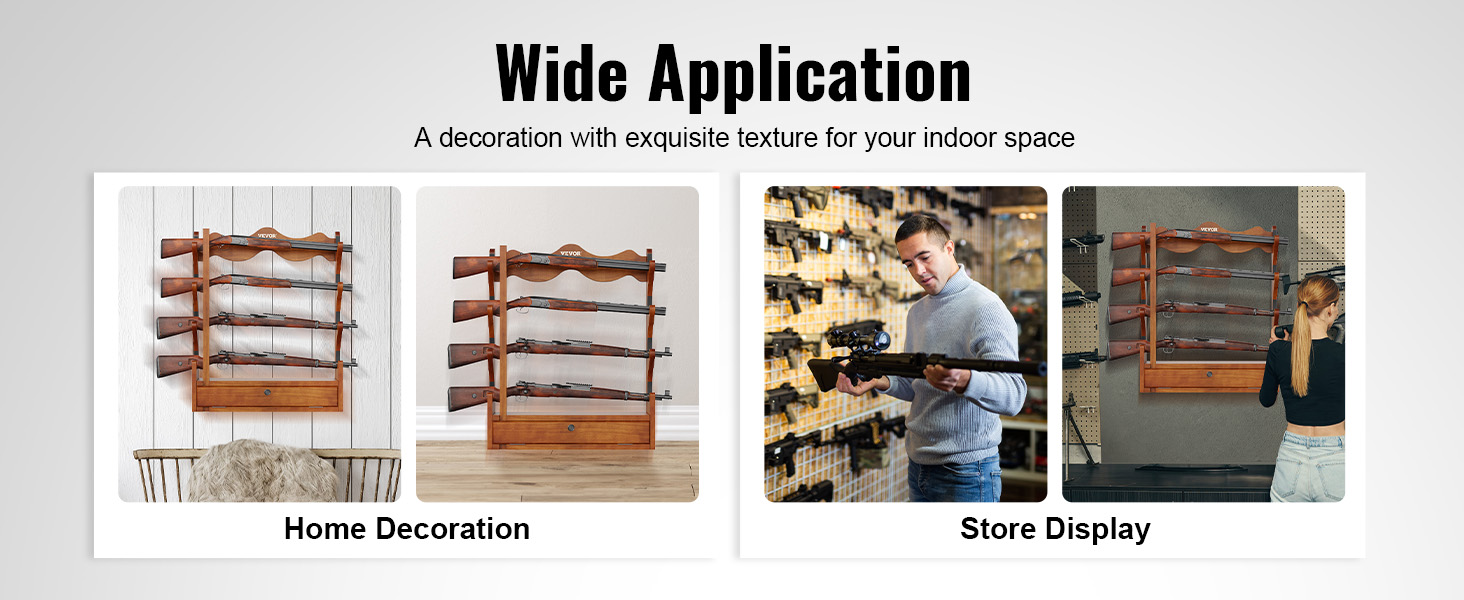 VEVOR Gun Rack, Wood Gun Rack Wall Mount, Gun Display Rack holds 4 ...