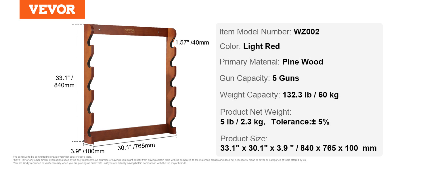 VEVOR Gun Rack, Wood Gun Rack Wall Mount, Gun Display Rack holds 5 ...