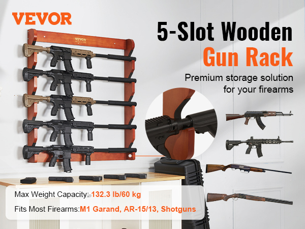 VEVOR Gun Rack, Wood Gun Rack Wall Mount, Gun Display Rack holds 5 ...