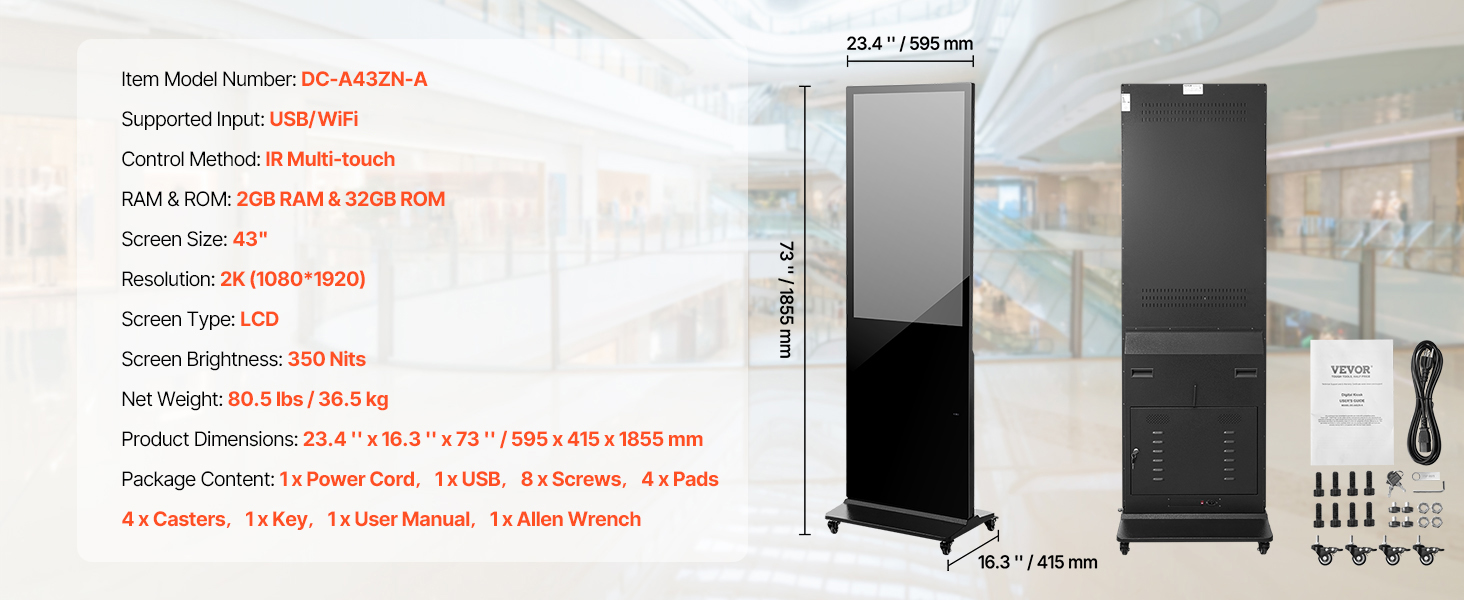 43" Digital Signage Display Touchscreen 2K UHD LCD Screen Floor ...