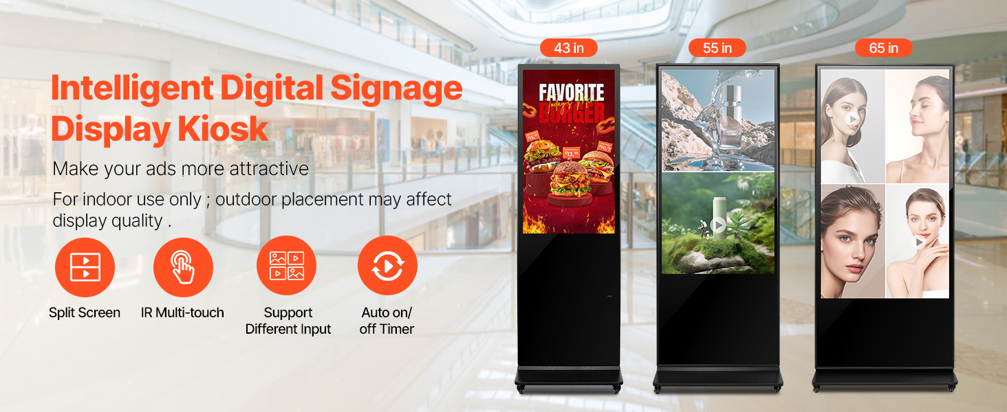VEVOR 55" Digital Signage Display Touch Screen 4K UHD LCD Floor ...