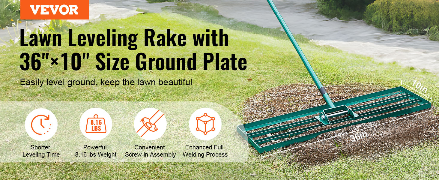 VEVOR Lawn Leveling Rake, 36"x10" Level Lawn Tool, Heavy-duty Lawn ...