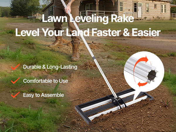 VEVOR 30x10in Lawn Leveling Rake with 83.9 in Adjustable Handle for ...