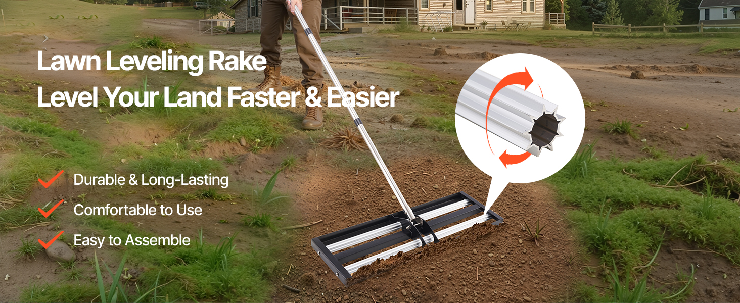 VEVOR 30x10in Lawn Leveling Rake with 83.9 in Adjustable Handle for ...