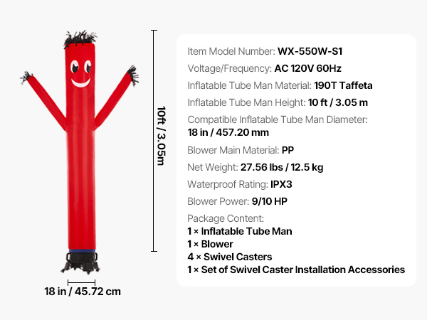 10 ft Air Dancers Wacky Waving Inflatable Tube Man with 9/10 HP Blower ...