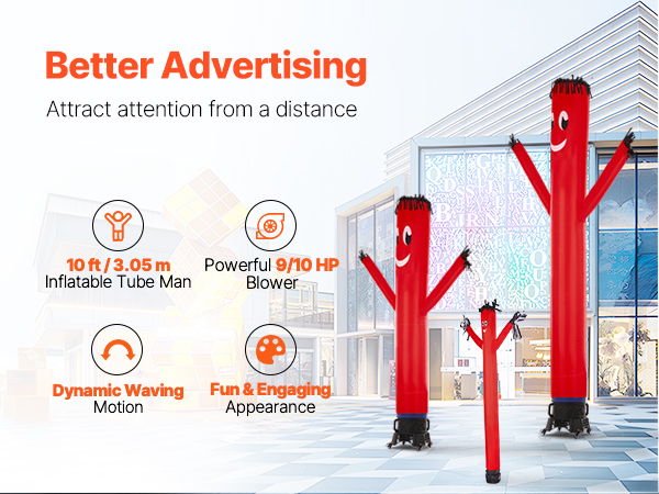 10 ft Air Dancers Wacky Waving Inflatable Tube Man with 9/10 HP Blower ...