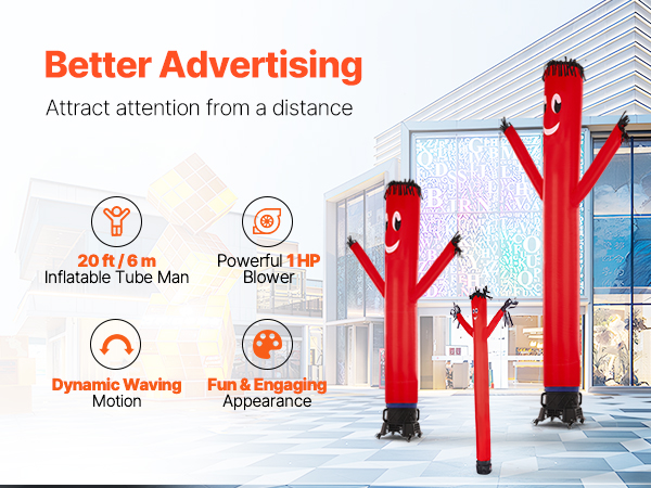 20 ft Air Dancers Wacky Waving Inflatable Tube Man with 1 HP Blower Fan ...