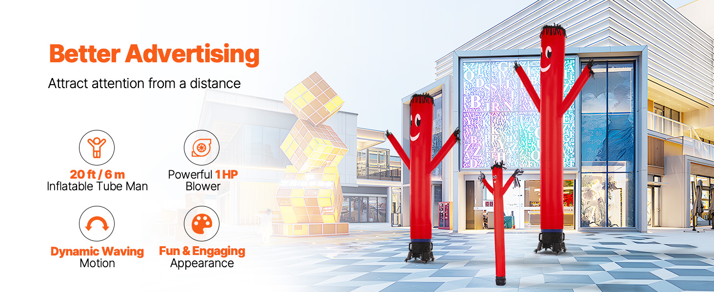 20 ft Air Dancers Wacky Waving Inflatable Tube Man with 1 HP Blower Fan ...