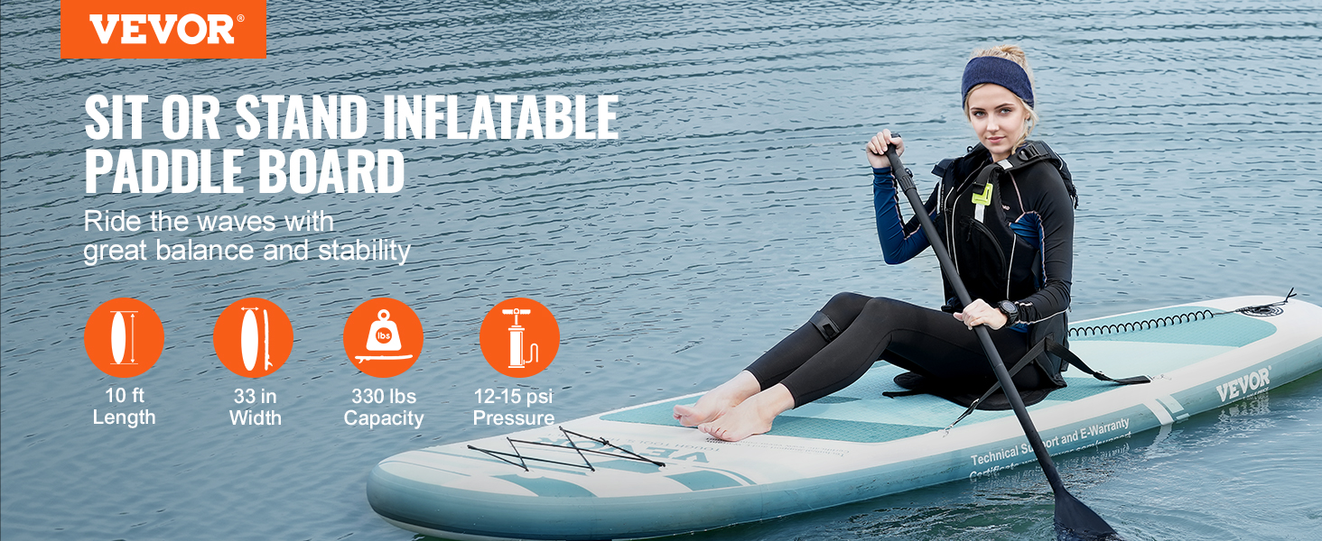 VEVOR Inflatable Stand Up Paddle Board, 10' x 33" x 6" Wide SUP ...