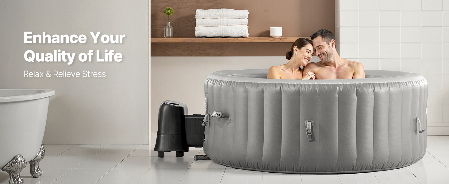 Inflatable Hot Tub 6 to 8 Person Capacity 94.5 x 26in Round Portable ...