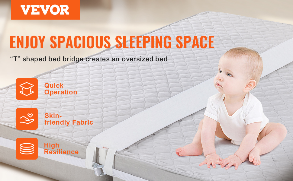 VEVOR Bed Bridge King Bed Converter Kit Metal Buckle & Storage Bag(75"L ...