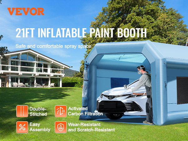VEVOR Inflatable Paint Booth 21x13.5x9.8ft Inflatable Spray Booth 1100W ...