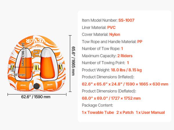 Towable Tubes for Boating 2-Person Inflatable Boating Towables with 2 ...
