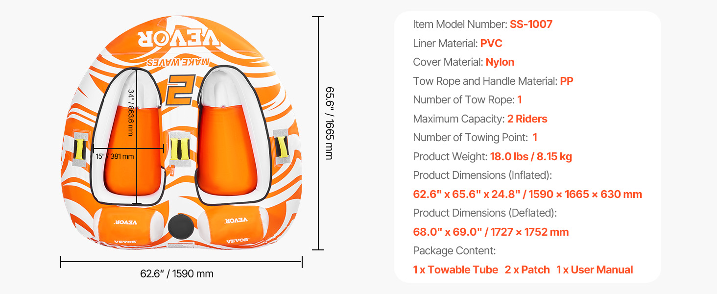 Towable Tubes for Boating 2-Person Inflatable Boating Towables with 2 ...