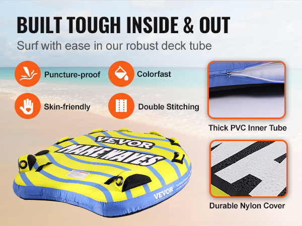 VEVOR Towable Tube for Boating, 1-3 Riders Inflatable Towable Tube with ...