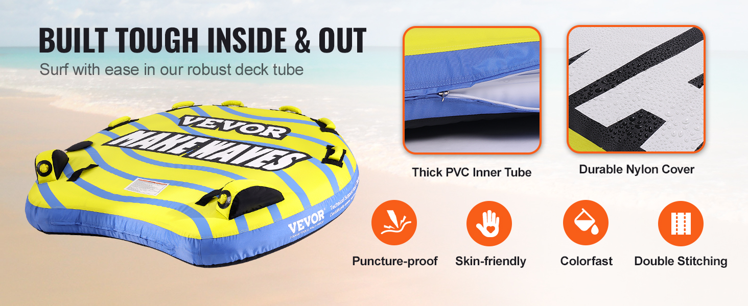 VEVOR Towable Tube for Boating, 1-3 Riders Inflatable Towable Tube with ...