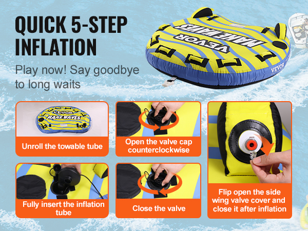 VEVOR Towable Tube for Boating, 1-3 Riders Inflatable Towable Tube with ...