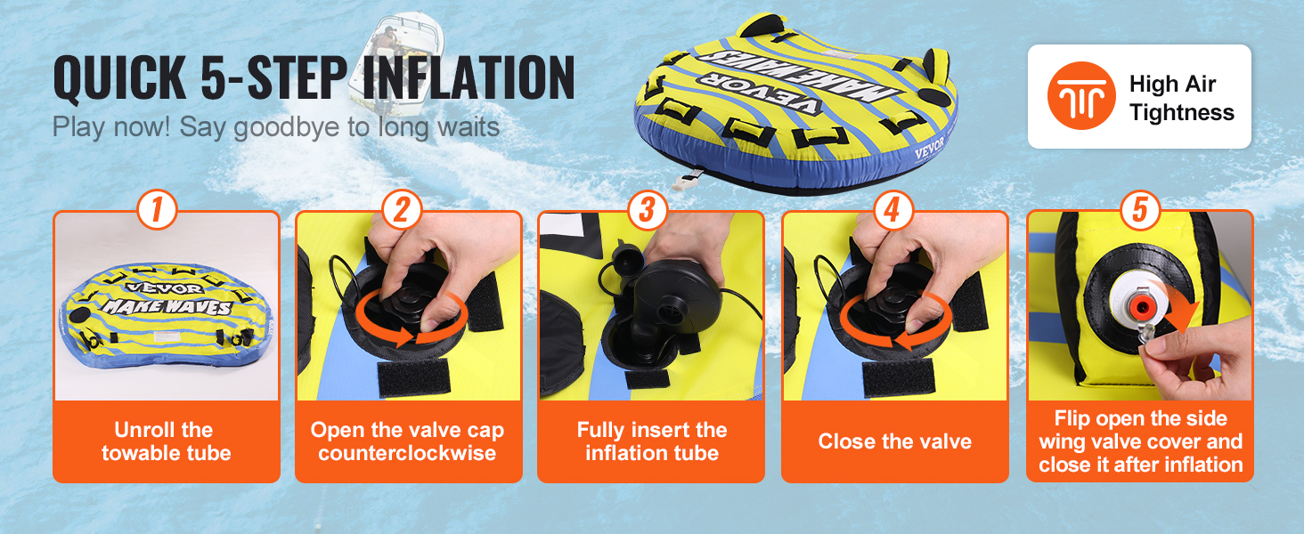 VEVOR Towable Tube for Boating, 1-3 Riders Inflatable Towable Tube with ...