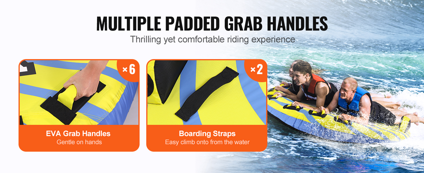 VEVOR Towable Tube for Boating, 1-3 Riders Inflatable Towable Tube with ...