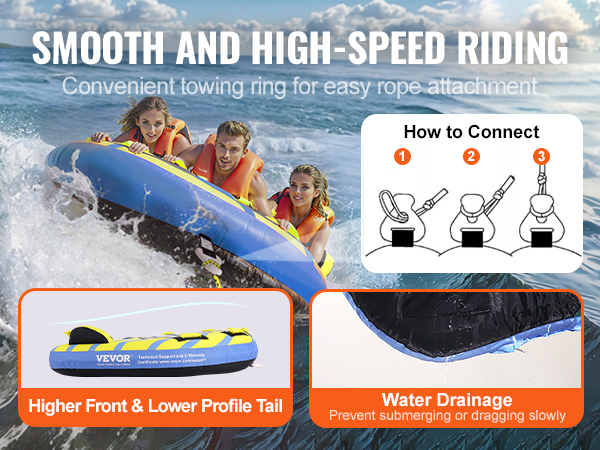 VEVOR Towable Tube for Boating, 1-3 Riders Inflatable Towable Tube with ...