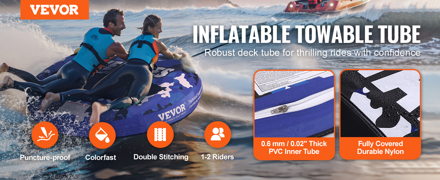 VEVOR Towable Tube for Boating, 1-2 Riders Inflatable Boat Tubes and ...