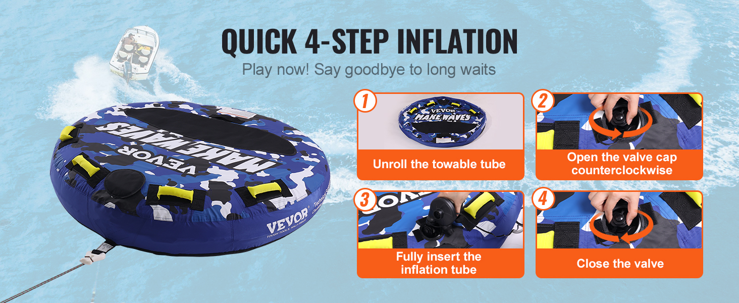 VEVOR Towable Tube for Boating, 1-2 Riders Inflatable Boat Tubes and Towables, 340 lbs, 51.8 ...