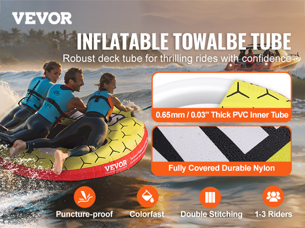 VEVOR Towable Tube for Boating, 1-3 Riders Inflatable Boat Tubes and ...