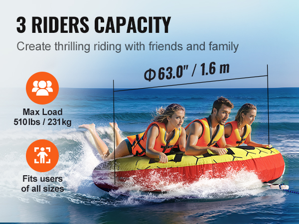 VEVOR Towable Tube for Boating, 1-3 Riders Inflatable Boat Tubes and ...
