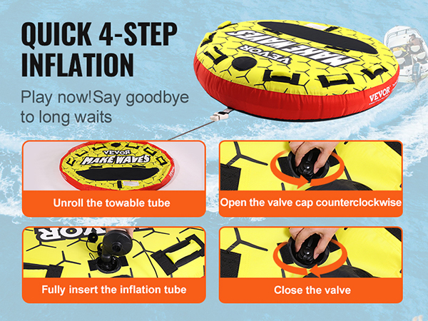VEVOR Towable Tube for Boating, 1-3 Riders Inflatable Boat Tubes and ...