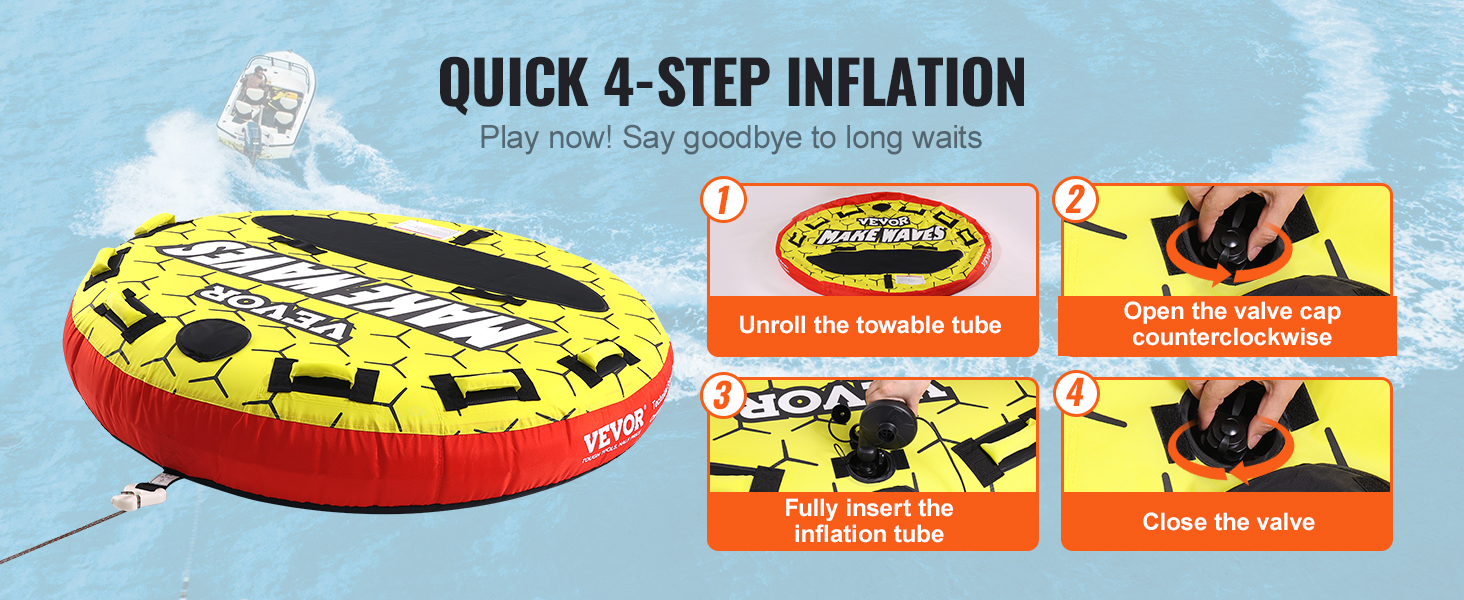 VEVOR Towable Tube for Boating, 1-3 Riders Inflatable Boat Tubes and ...