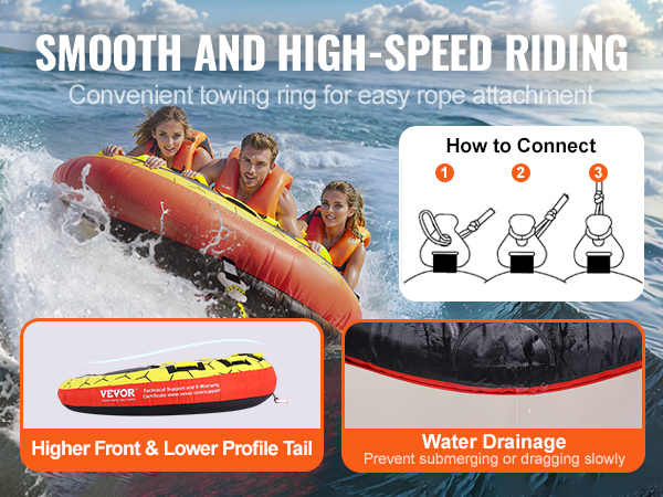 VEVOR Towable Tube for Boating, 1-3 Riders Inflatable Boat Tubes and ...