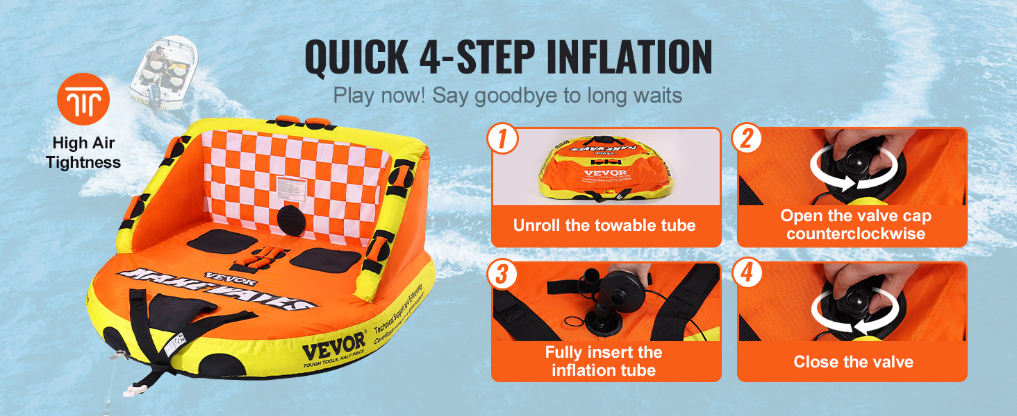 VEVOR Towable Tube for Boating, 1-2 Riders Inflatable Towable Tubes ...