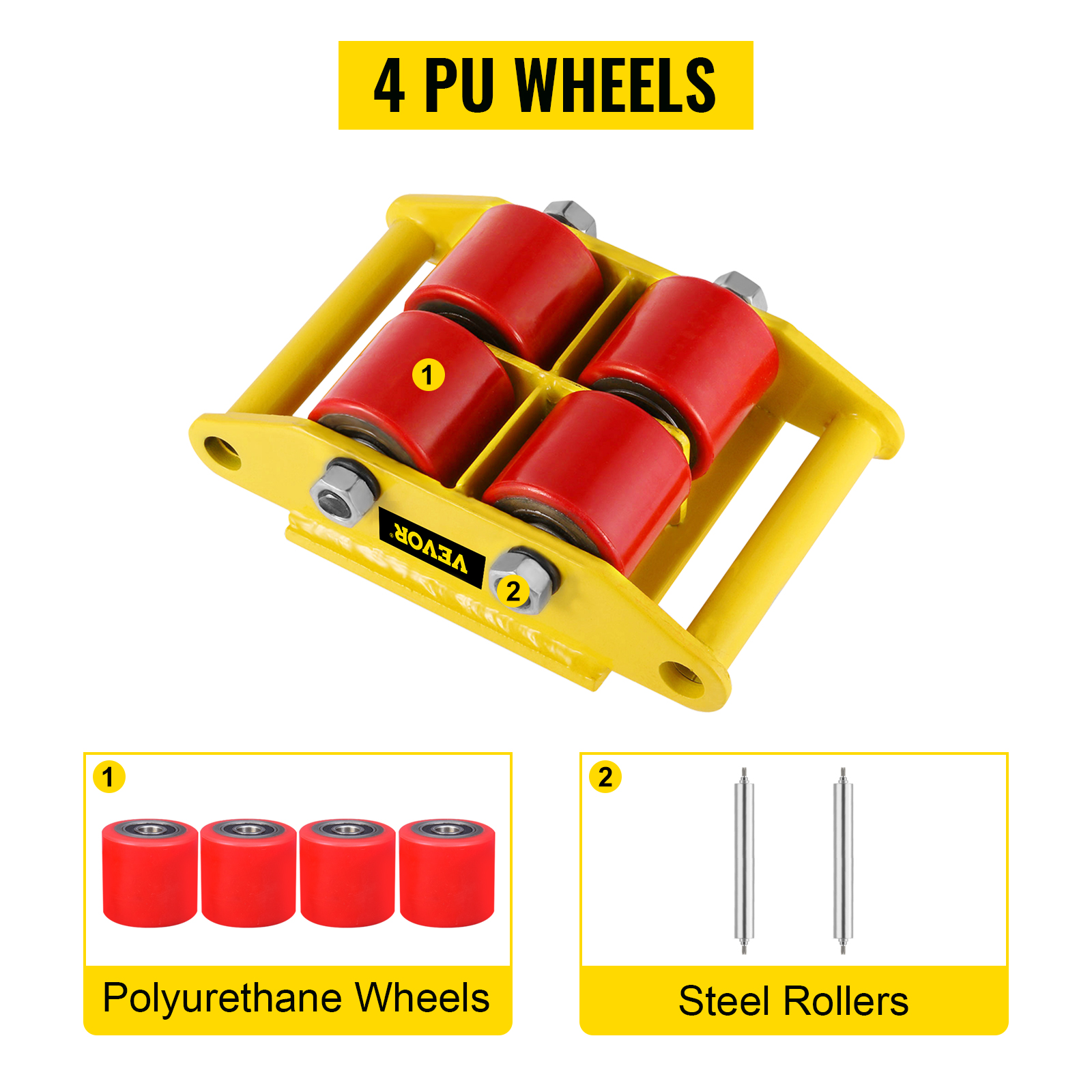 VEVOR Heavy Machine Dolly Skate Roller Machinery Mover With 360 Degree ...