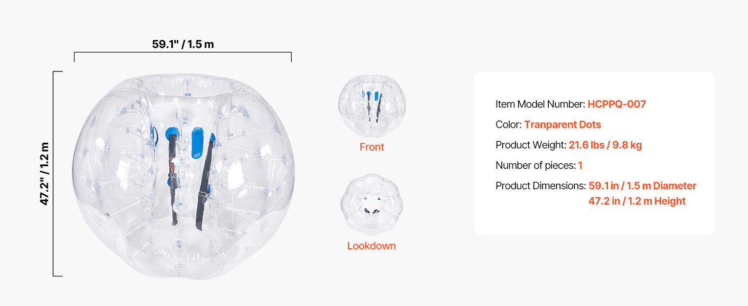 VEVOR Inflatable Bumper Ball 1-Pack, 5FT/1.5M Body Sumo Zorb Balls for ...