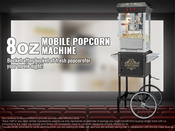 VEVOR Popcorn Popper Machine with Cart Popcorn Maker 850W 8 Oz 48 Cups ...