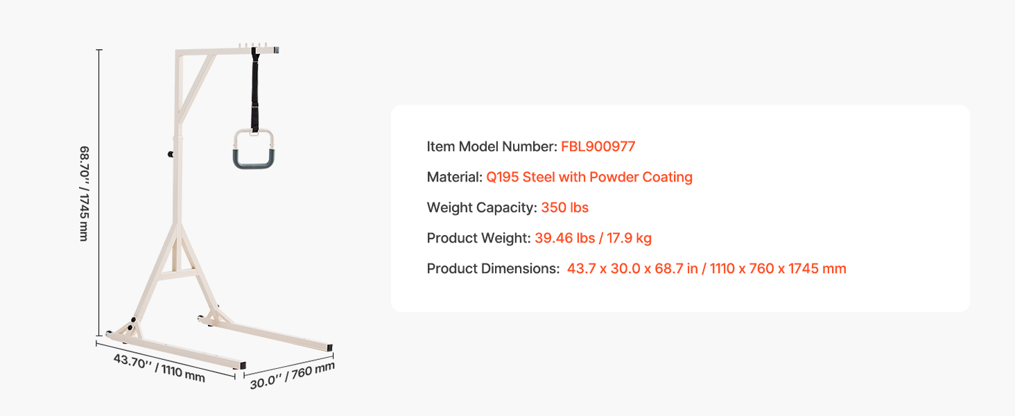 VEVOR Trapeze Bar for Bed Mobility 350LBS Capacity Bed Trapeze with 2 ...