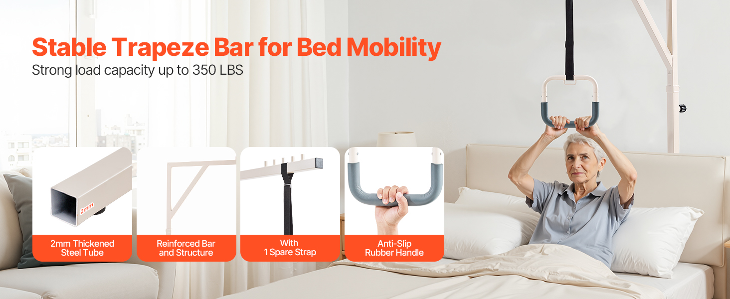 VEVOR Trapeze Bar for Bed Mobility 350LBS Capacity Bed Trapeze with 2 ...