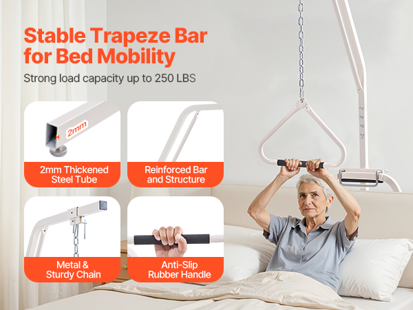 VEVOR Trapeze Bar for Bed Mobility 250LBS Bed Trapeze with Clamp and ...