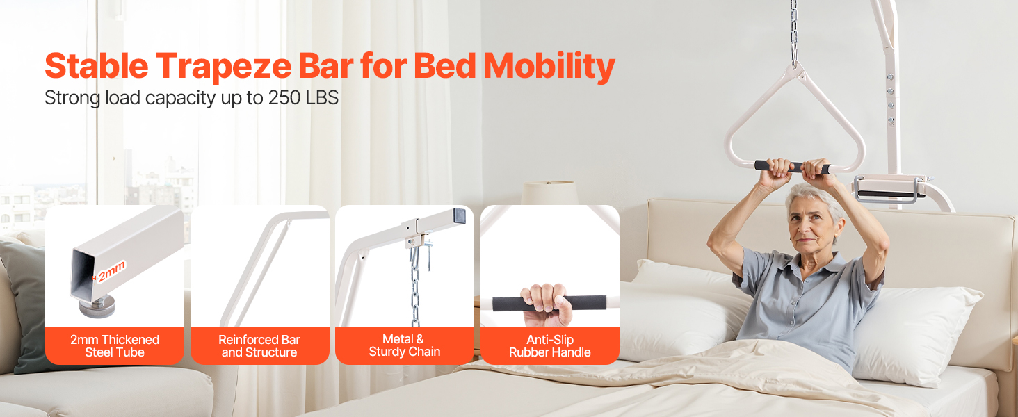 VEVOR Trapeze Bar for Bed Mobility 250LBS Bed Trapeze with Clamp and Floor Stand | VEVOR US