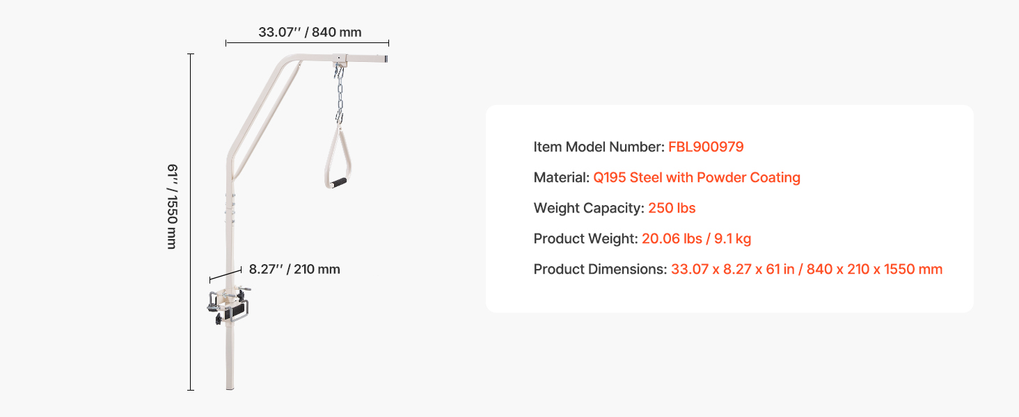 VEVOR Trapeze Bar for Bed Mobility 250LBS Bed Trapeze with Clamps ...