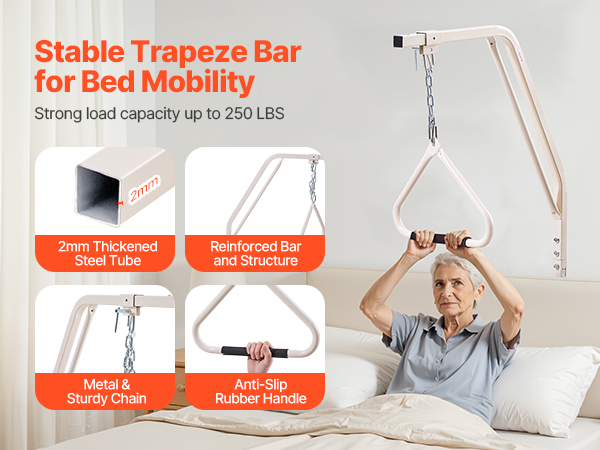 VEVOR Trapeze Bar for Bed Mobility 250LBS Bed Trapeze with Clamps ...