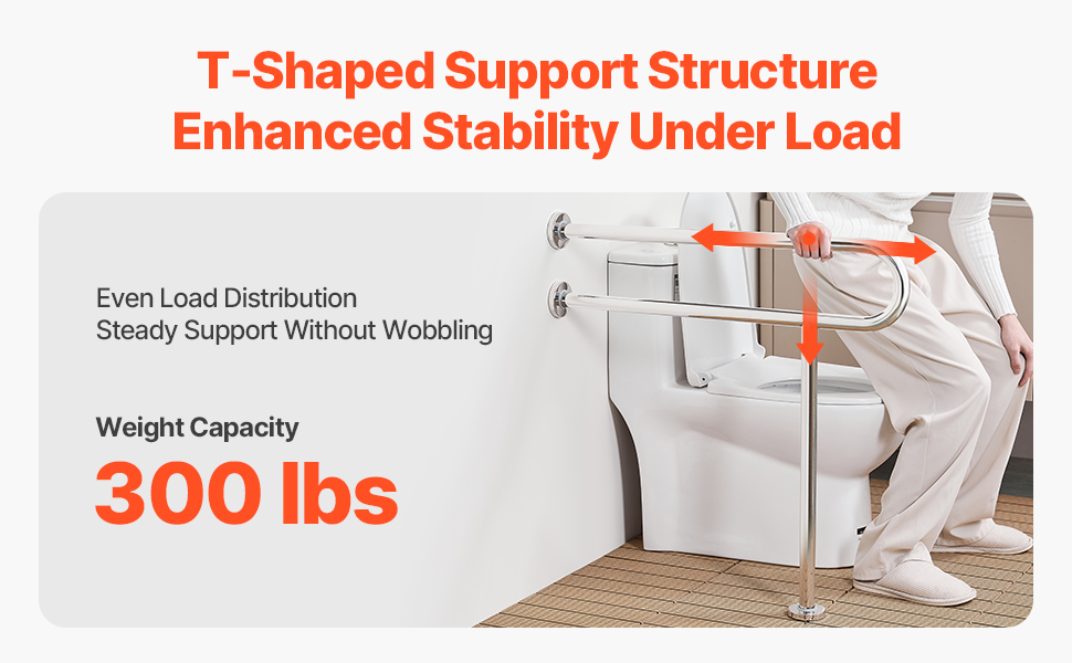 Toilet Safety Rail with Leg 31.5 In 300lb Load Capacity Stainless Steel ...