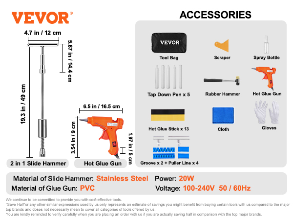 VEVOR Car Body Dent Puller Bridge Lifter Tool Paintless Hail Remover ...